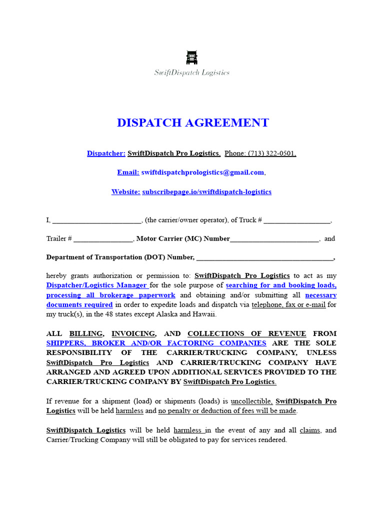 Dispatch Agreement | PDF