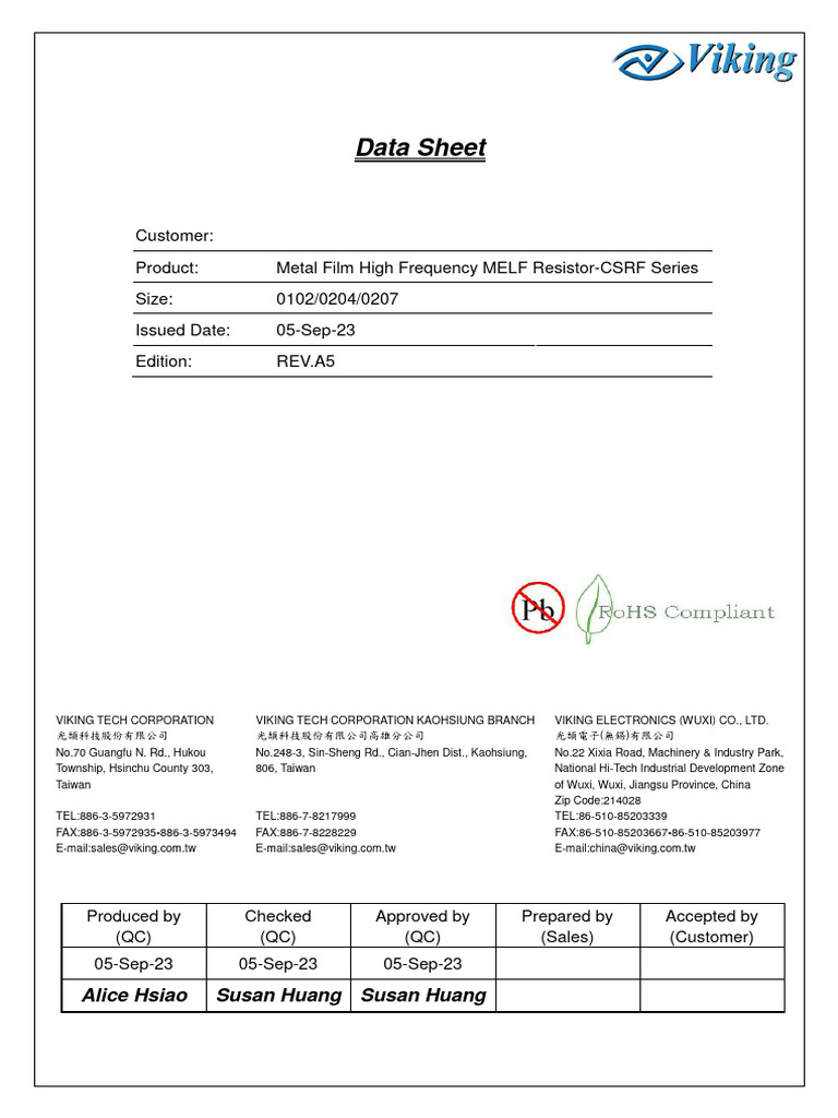 CSRF - Series Data Sheet (Edition REV.A5) | PDF | Resistor | Physical ...