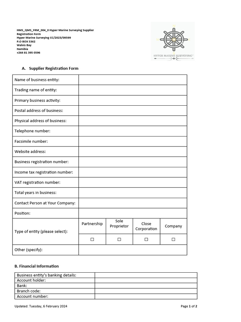 HMS - QMS - FRM - 004 - 0 Supplier Regestration Form | PDF