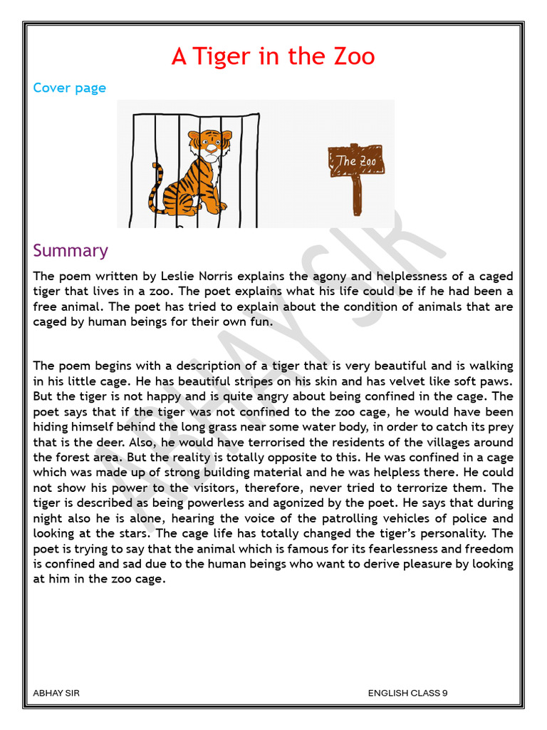 A Tiger in The Zoo - Notes - Abhay | PDF | Poetry | Rhyme