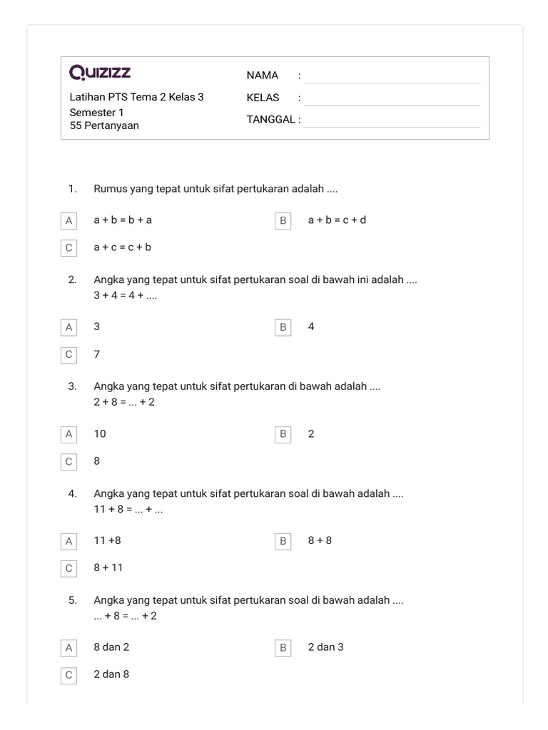 Latihan PTS Tema 2 Kelas 3 Semester 1 | PDF