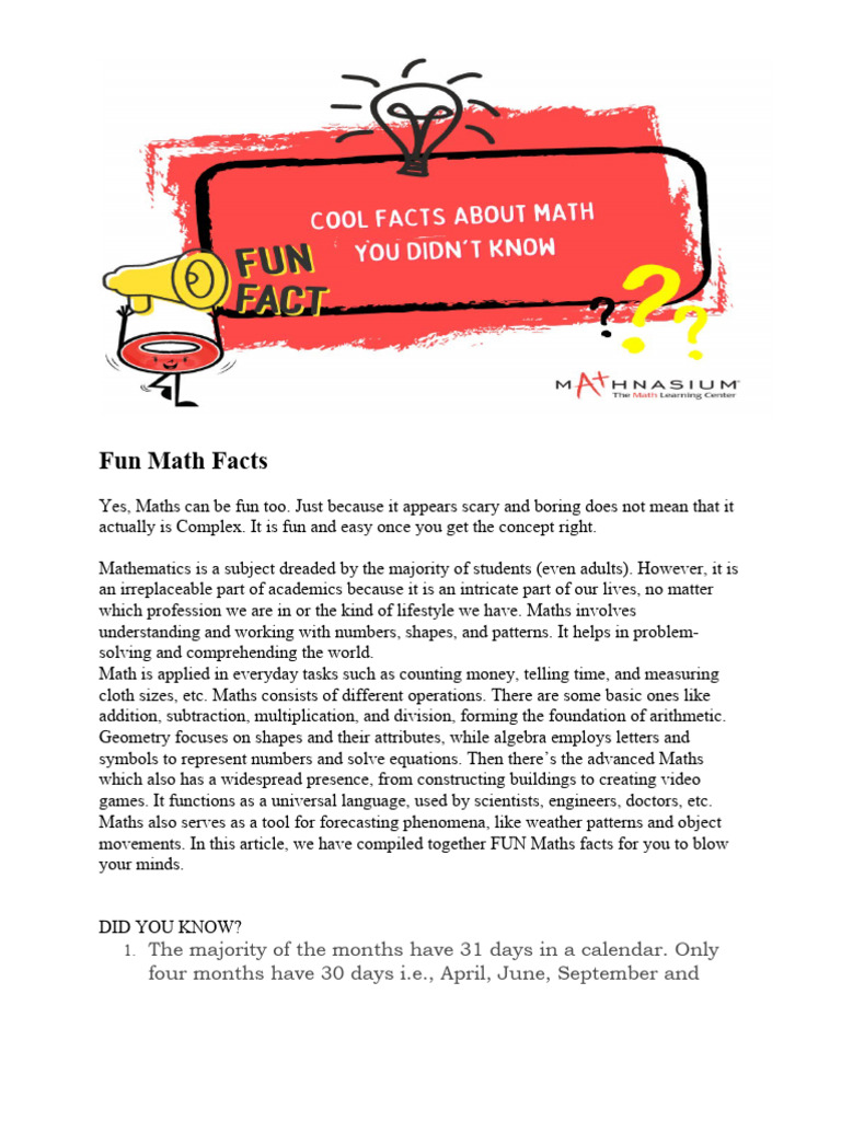 Fun Math Facts | Download Free PDF | Mathematics | Numbers