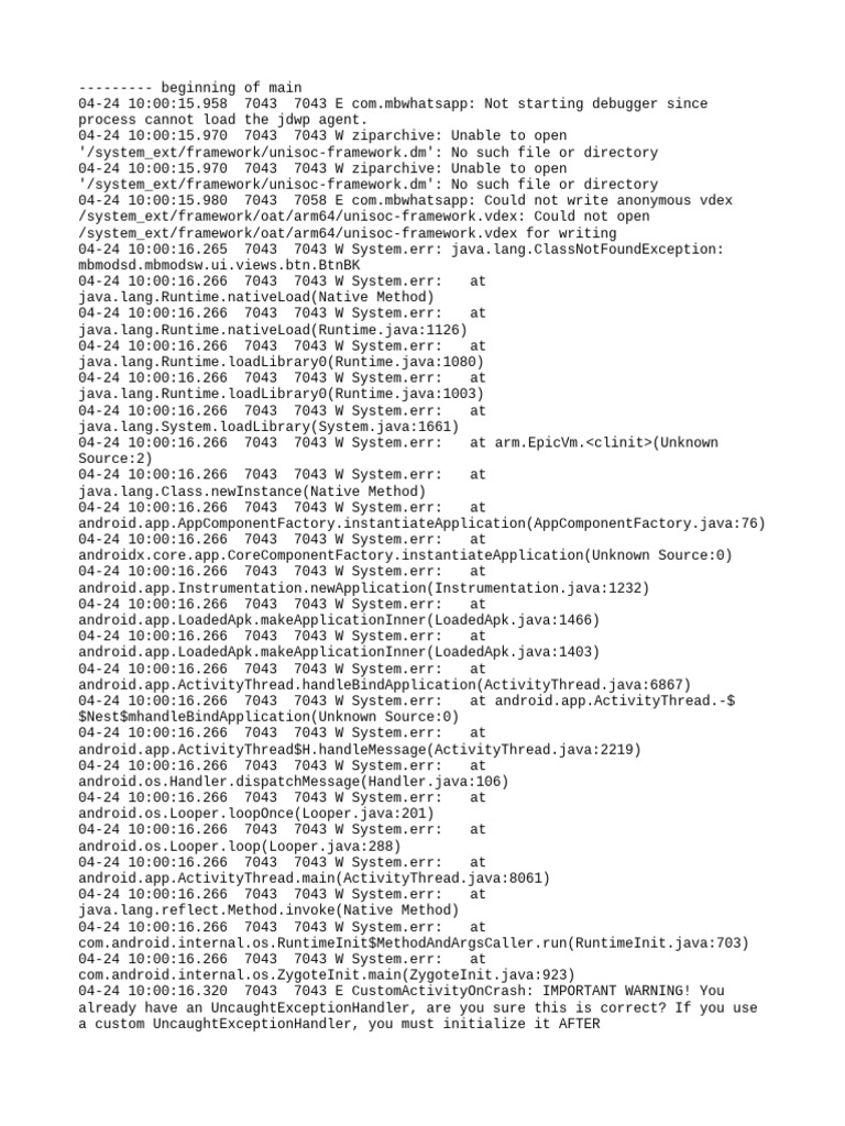 WhatsApp Debugging and Errors Log | PDF | Java (Programming Language) | Android (Operating System)