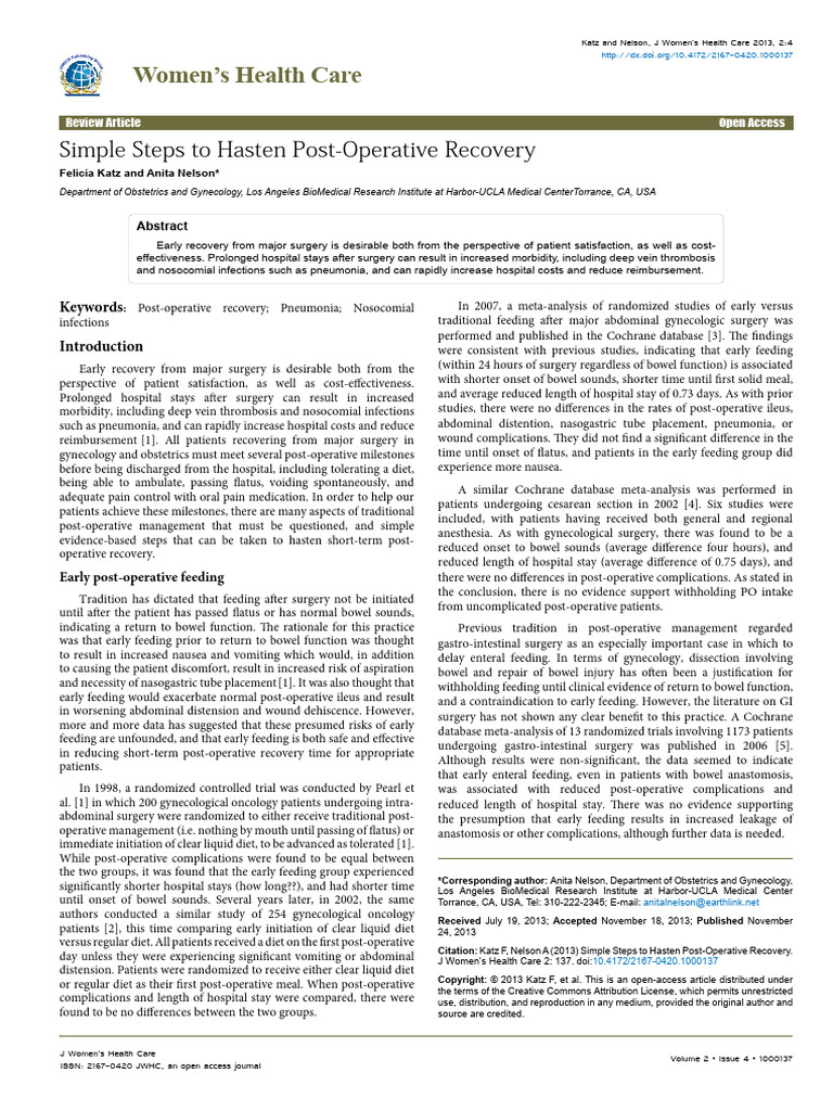Simple Steps to Hasten Post-Operative Recovery | PDF | Surgery | Anxiety