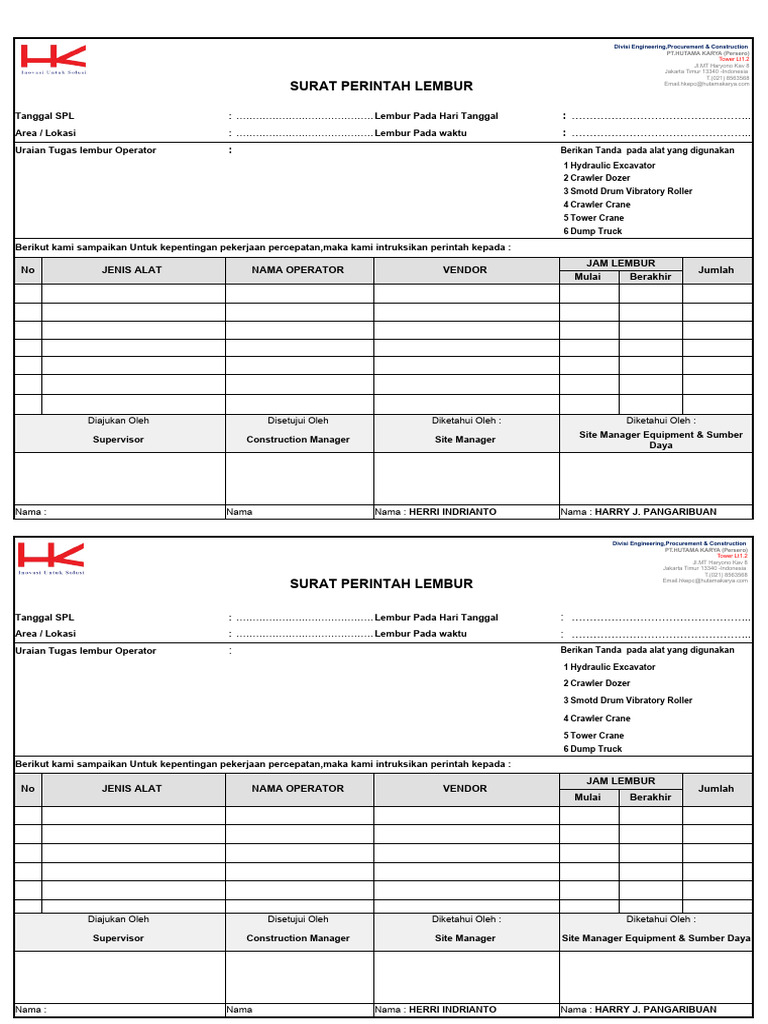 Surat Perintah Lembur | PDF
