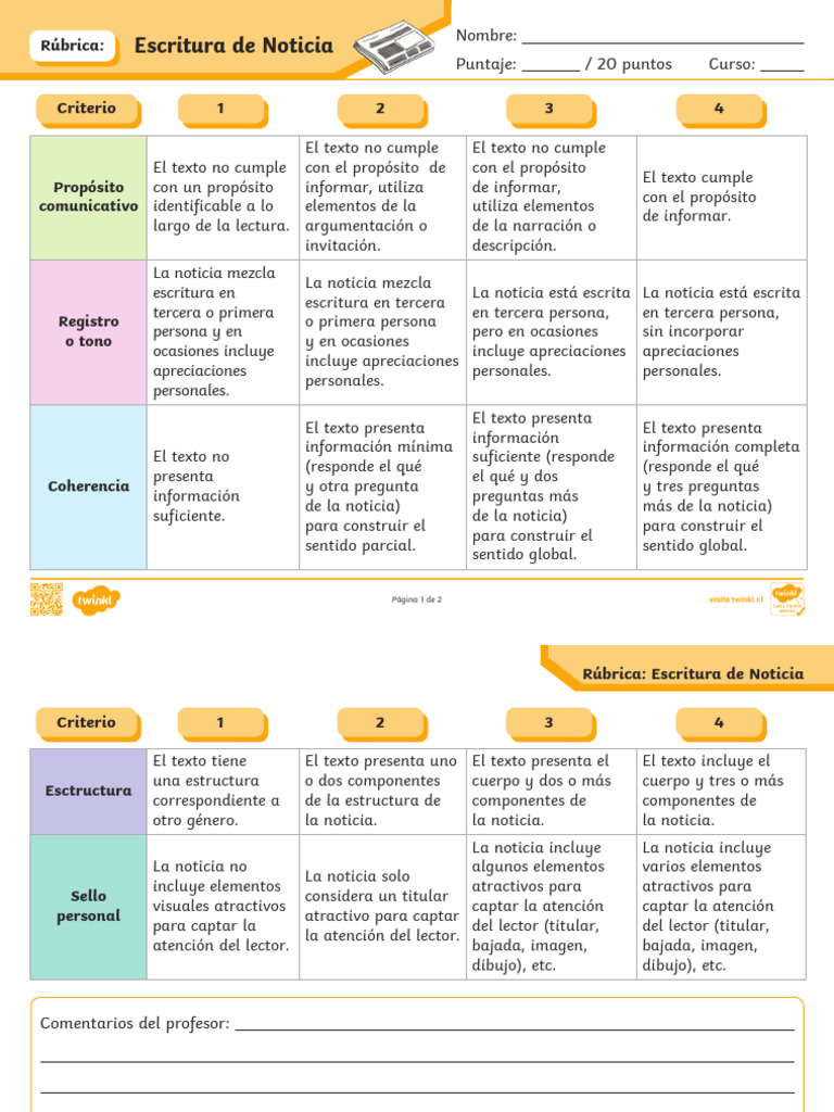 Rubrica Escritura de Noticia - Ver - 1 | PDF | Comunicación humana ...