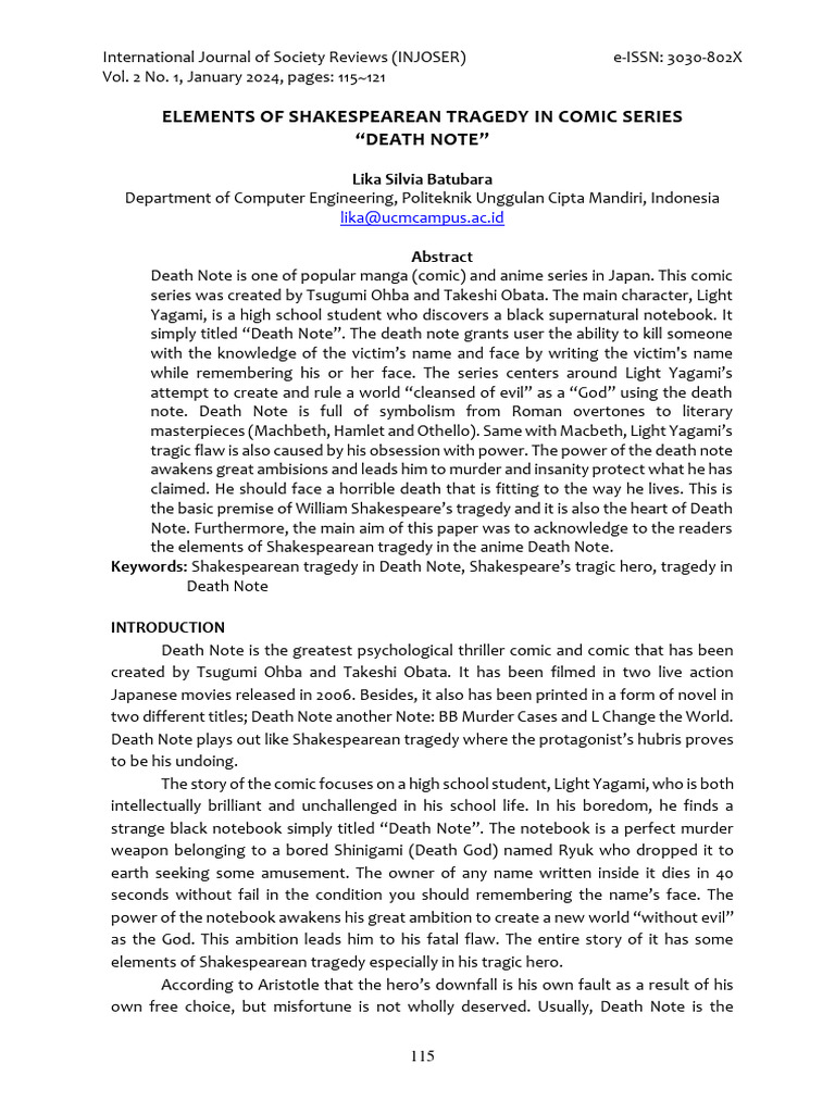 Elements of Shakespearean Tragedy in Comic Series Death Note | PDF ...