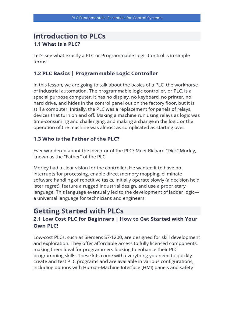 0 - Intro - PLC Fundamentals Essentials For Control Systems | PDF | Programmable Logic ...