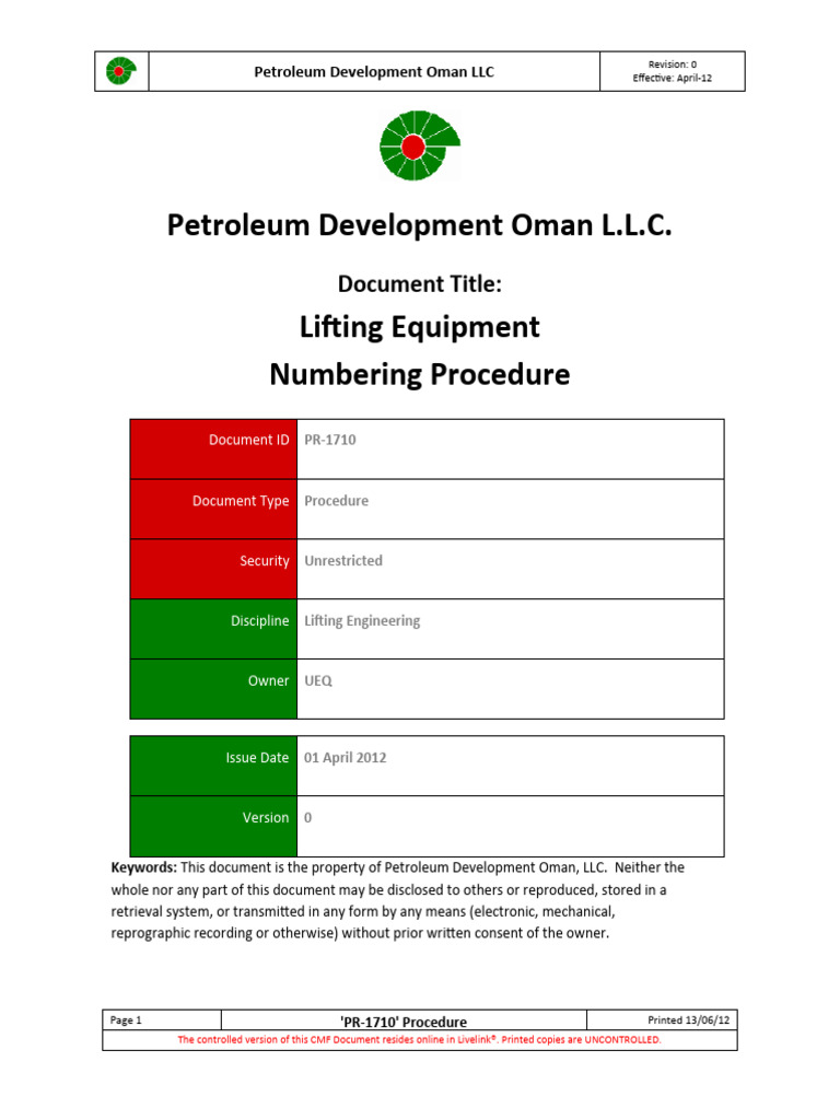 PR-1710 - Lifting Equipment Numbering Procedure | PDF | Crane (Machine)