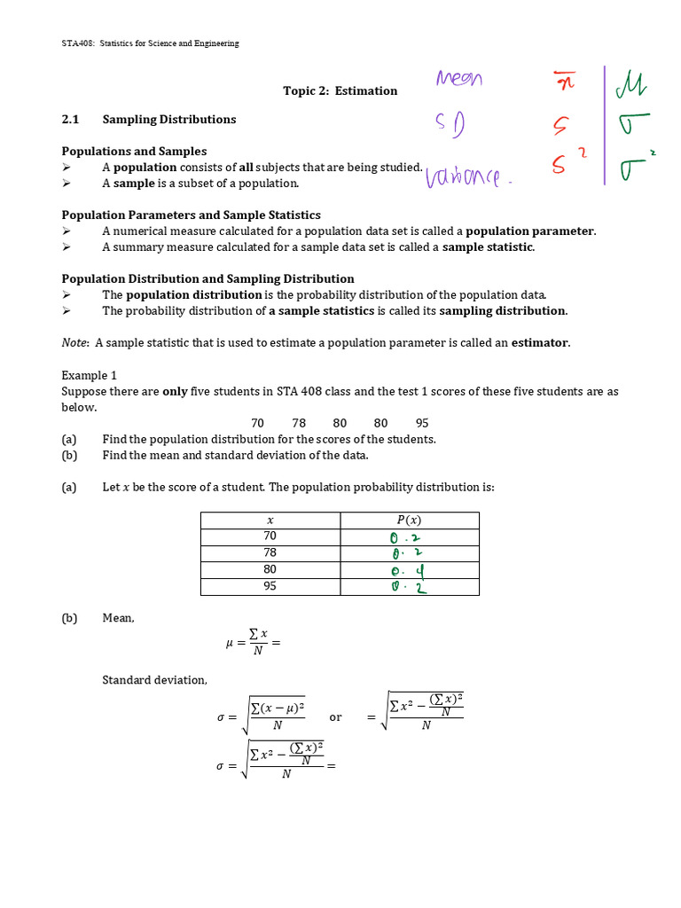 Estimation in Statistics | PDF | Estimator | Standard Deviation