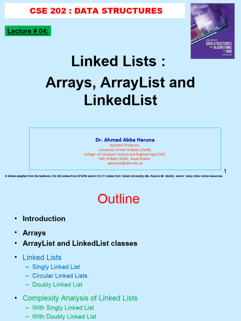 Lecture 04 Linked Lists Arrays Arraylist Linkedlist Pdf Integer Computer Science
