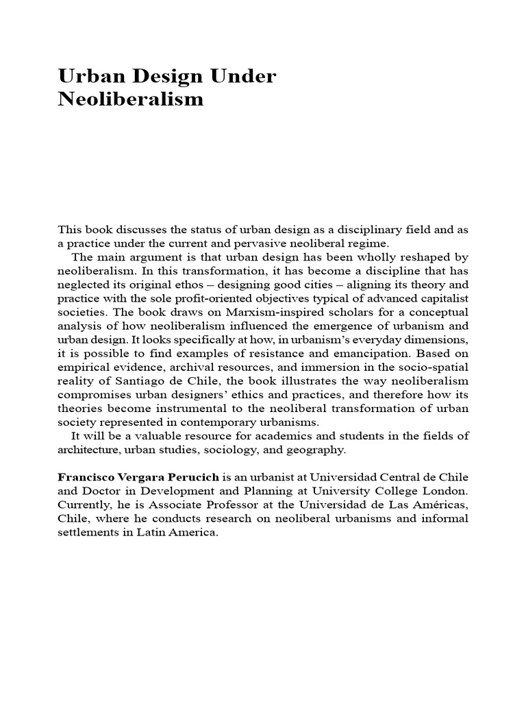Urban Design Under Neoliberalism | PDF | Cost Of Living | Neoliberalism
