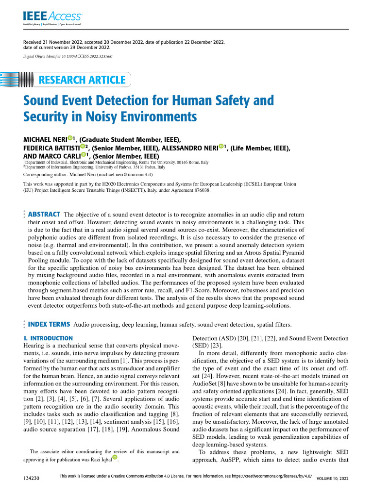 Sound Event Detection For Human Safety and Security in Noisy ...