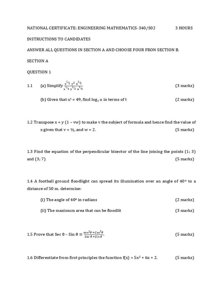 Engineering Math Exam Guide | PDF | Cartesian Coordinate System | Area