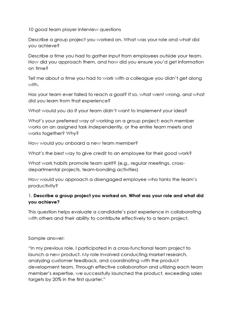 10 good team player interview questions | PDF | Team Building ...