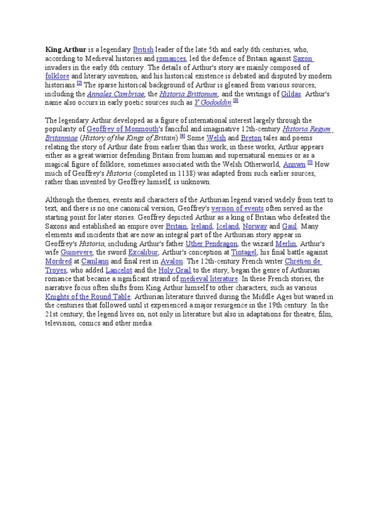 Arthur | PDF | Breton Mythology And Folklore | King Arthur
