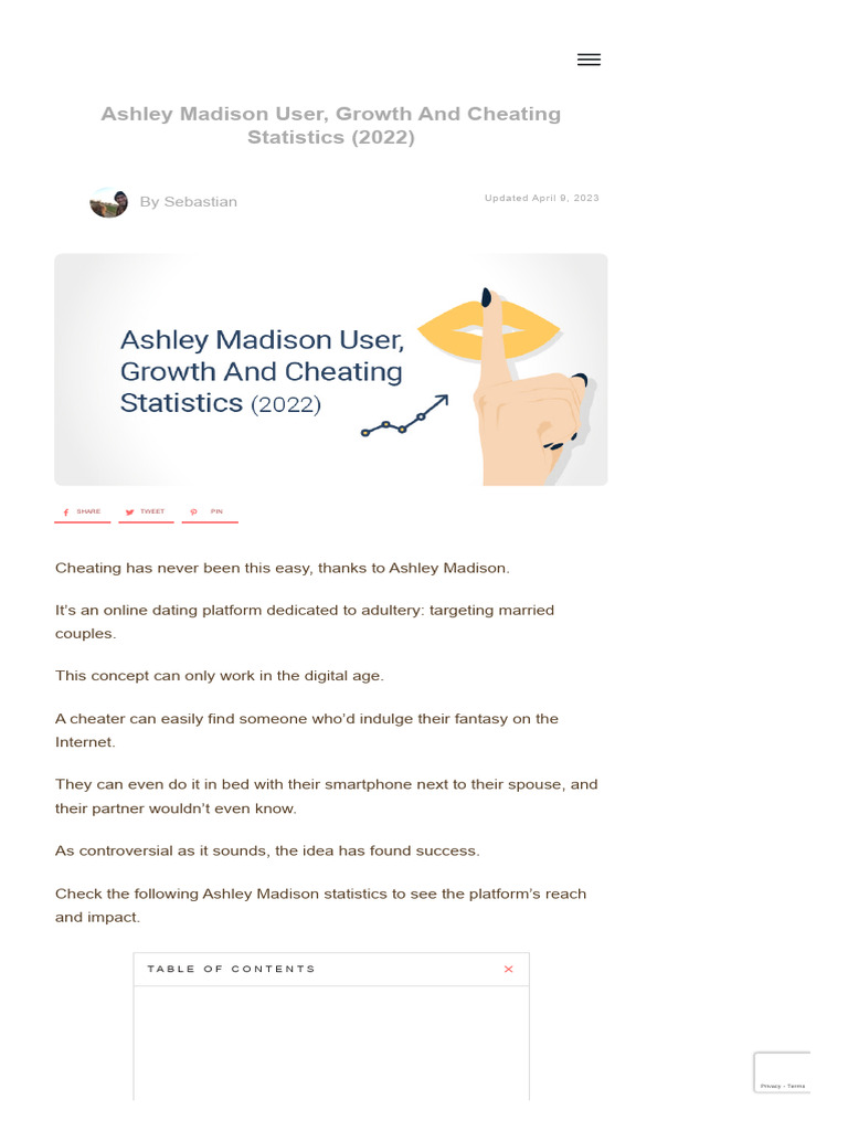 2023 - 07 - 26 Ashley Madison User, Growth and Cheating Statistics (2022) | PDF | Infidelity ...