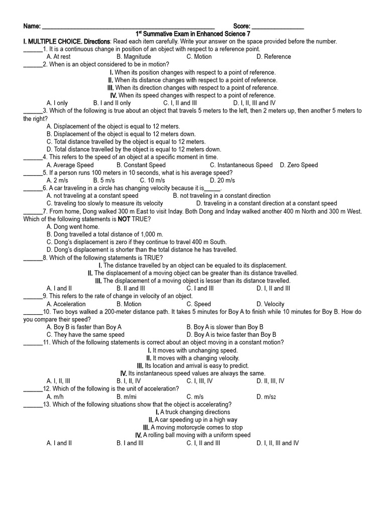Enhanced Science 7 | PDF | Speed | Acceleration