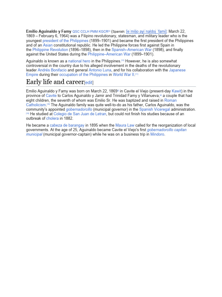 Emilio Aguinaldo | PDF | History