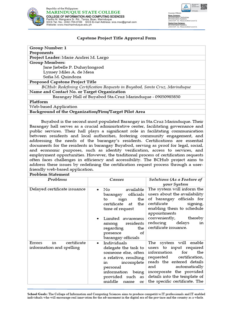 Project Title Approval Form BCHub | Download Free PDF | Information | Computing
