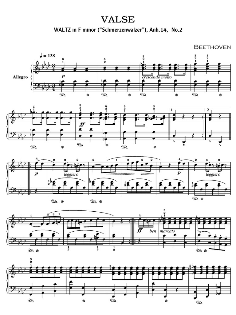 01 VALSE en Fa Mineur Beethoven | PDF | Musical Compositions | Elements ...