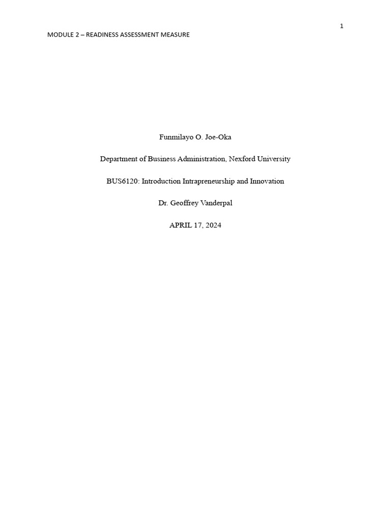 BUS 6120 - MODULE 2 - Readiness Assessment Measure | PDF | Innovation ...