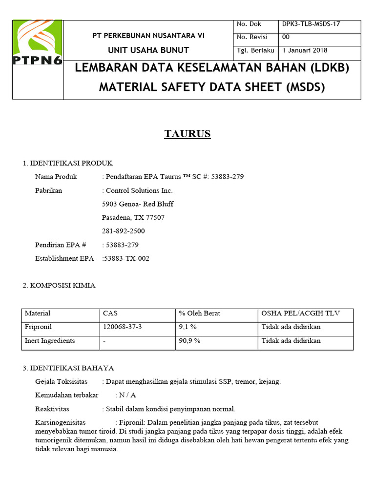 Dpk3-Bun-Msds-17 (Taurus) | PDF