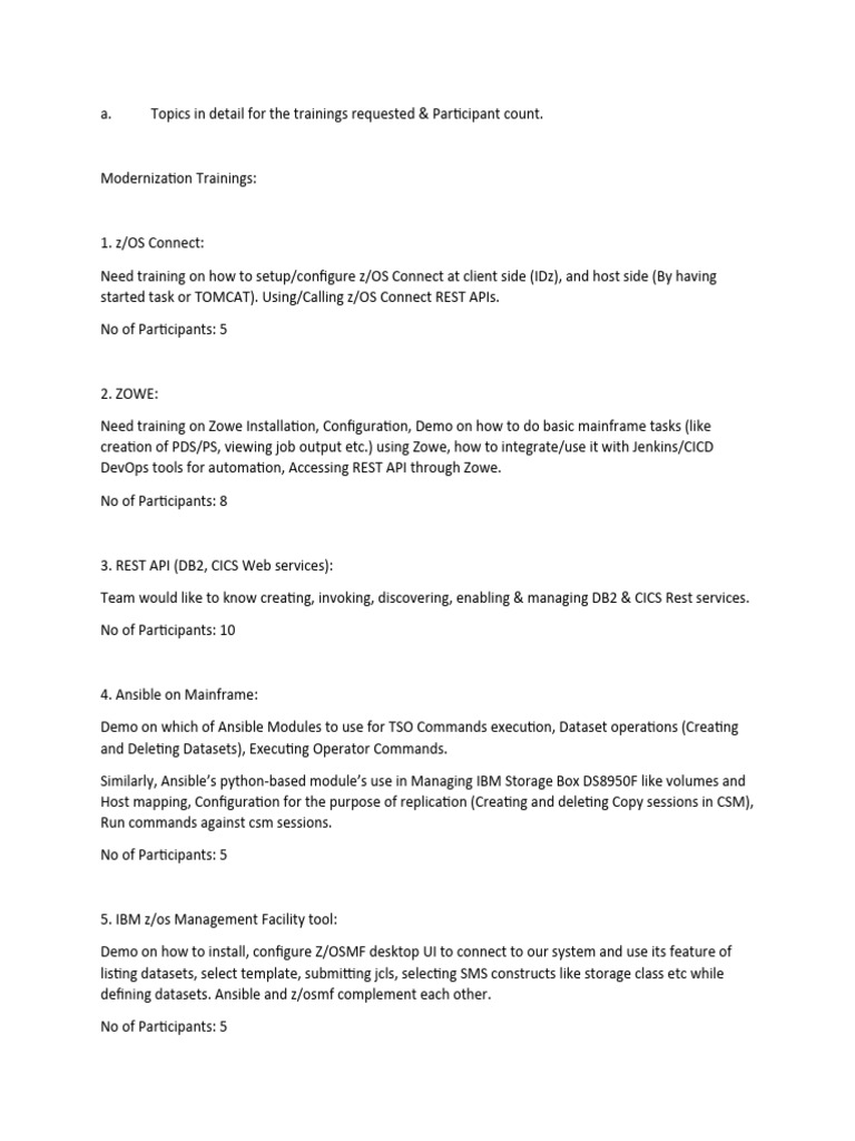 Mainframe Modernization Training Requirement | PDF