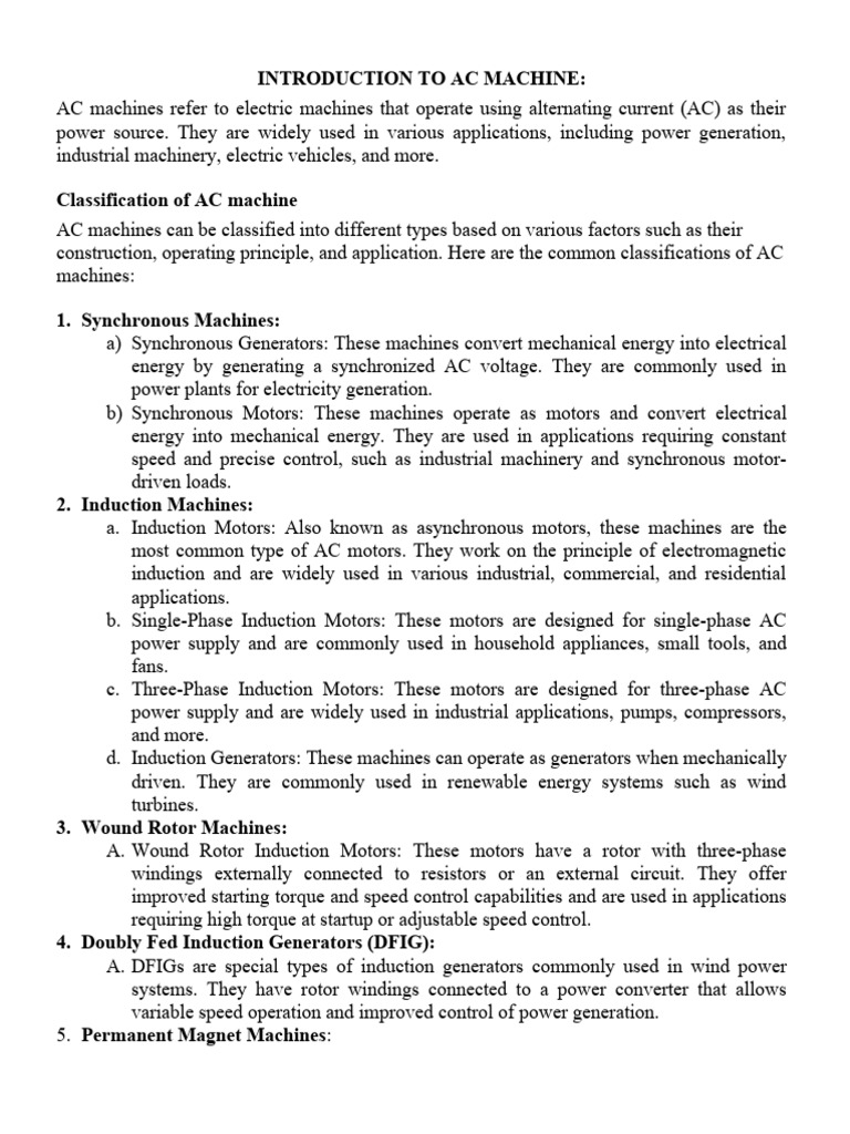 Overview of AC Machine Types | PDF | Electric Motor | Electric Generator