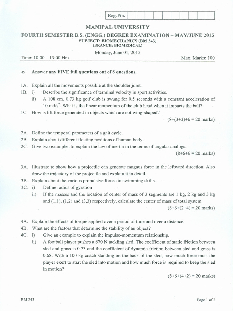 Biomechanics (BM 243) | Download Free PDF | Force | Mechanical Engineering