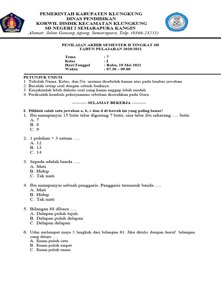 Soal PAS Tema 7 KLS | PDF