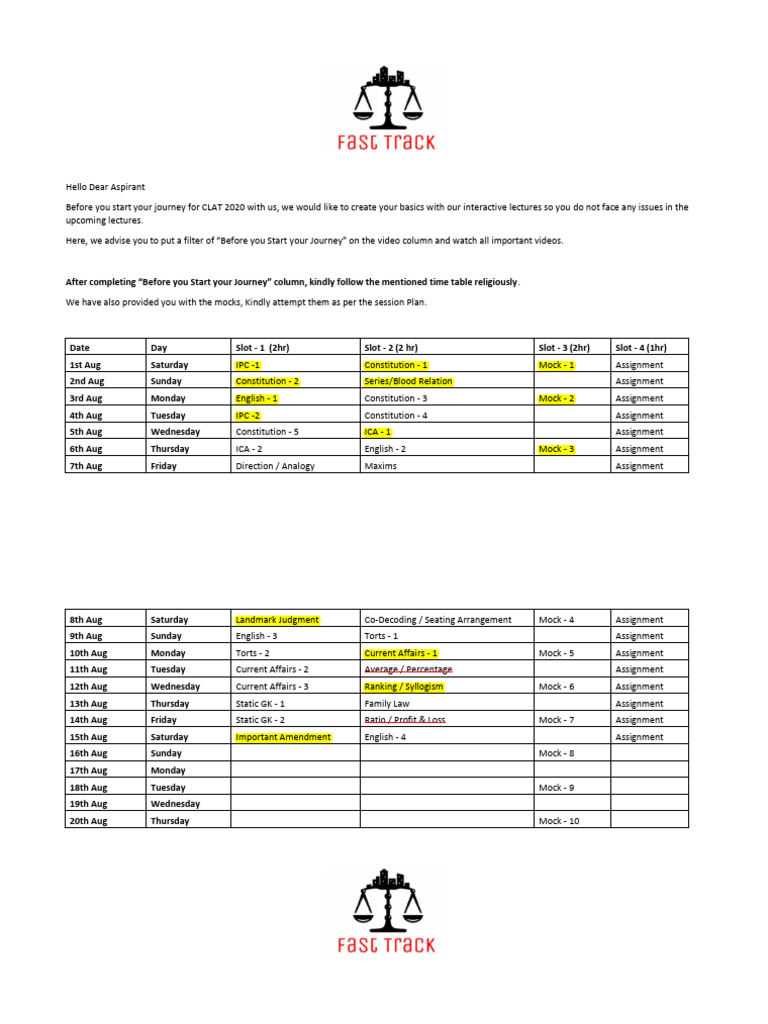 CLAT Time Table | PDF
