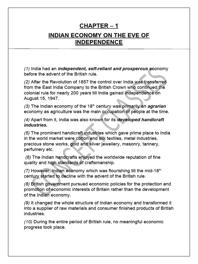 CHAPTER 1 INDIAN ECO ON THE EVE | PDF | British Raj | Economy Of India