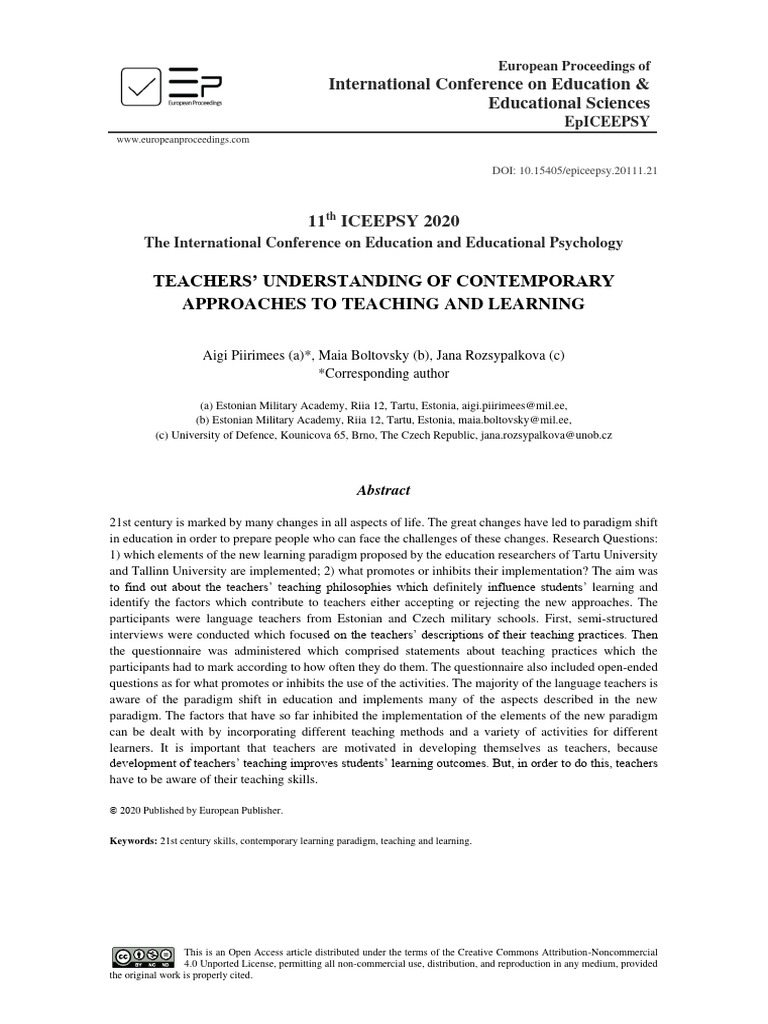 Teachers Understanding of Contemporary Approaches | PDF | Educational ...