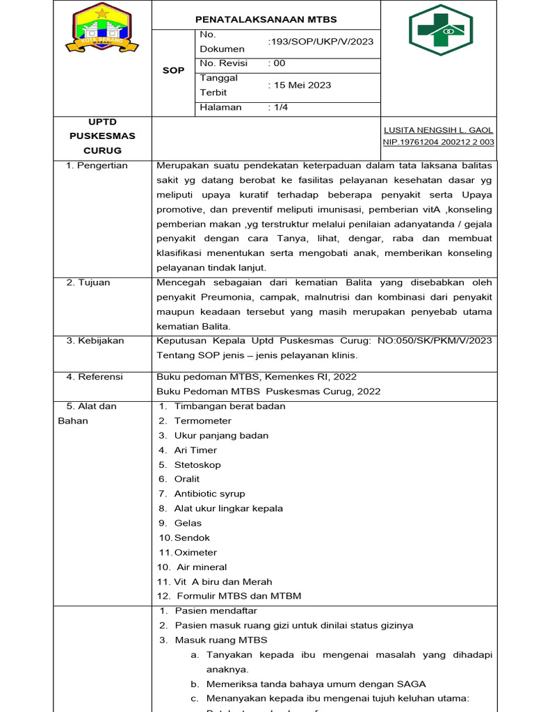 193 SOP Penatalaksanaan MTBS | PDF
