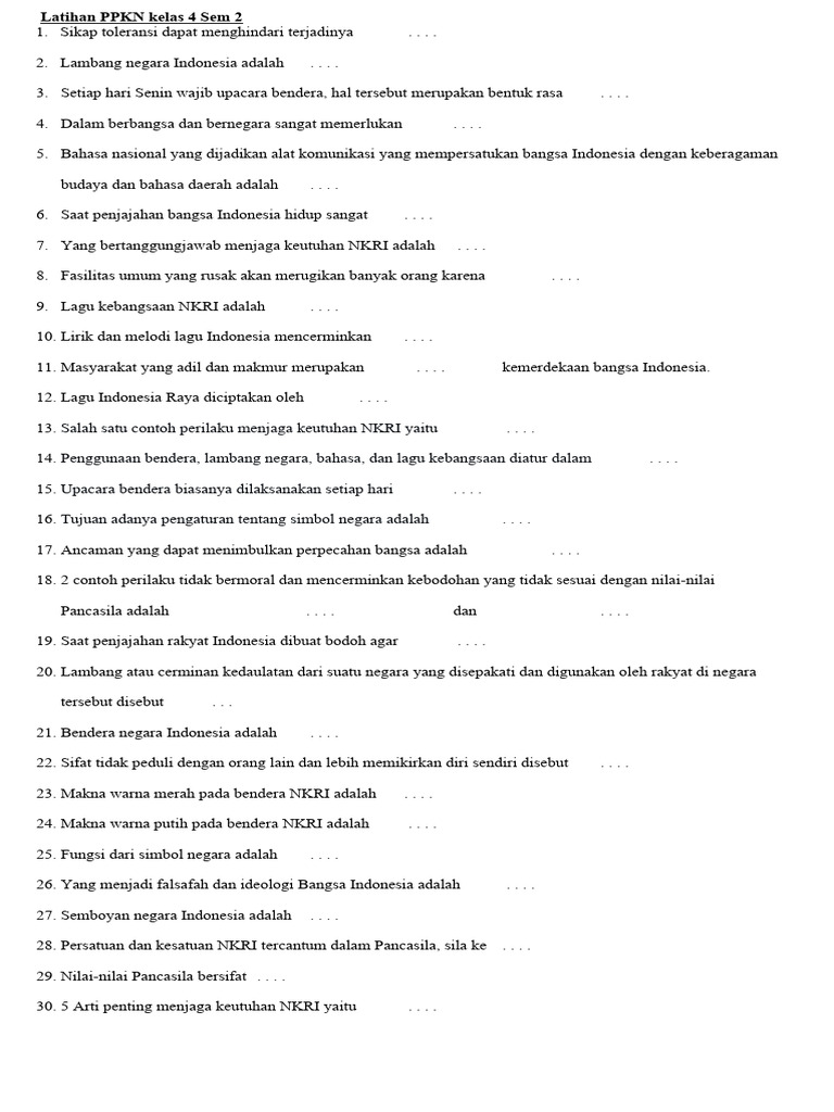 Latihan PPKN Kelas 4 Sem 2 | PDF