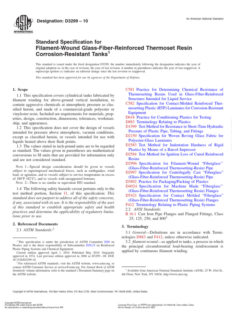 Astm D3299 | Download Free PDF | Fiberglass | Pipe (Fluid Conveyance)
