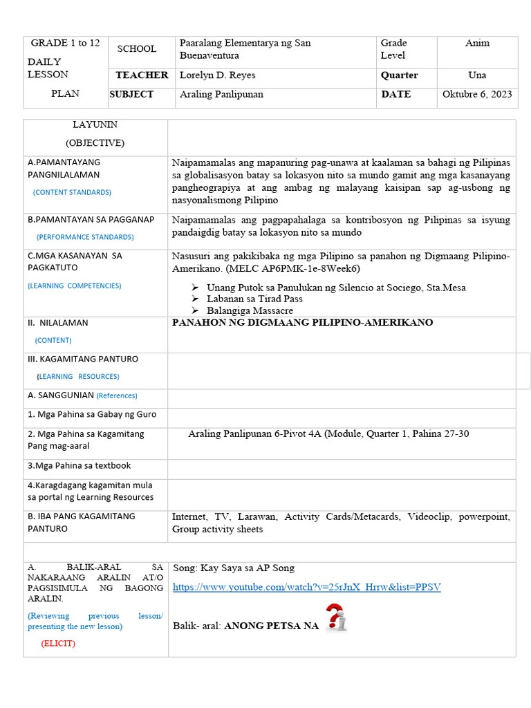 AP 6 COT Quarter 1 Week 6 | PDF