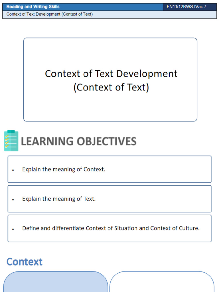2Q - RWS - Lesson 1 Context of Text | PDF