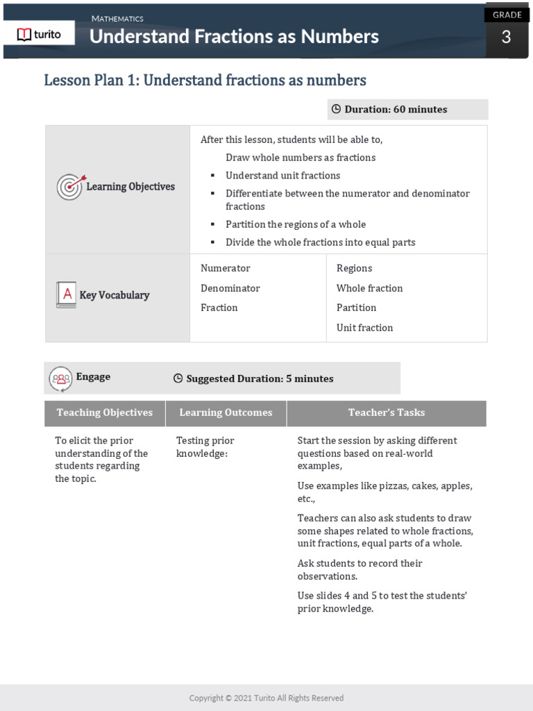 Maths_Grade 3_Understand fractions as numbers_Session 1_Lesson Plan 1-USA | PDF | Teachers ...