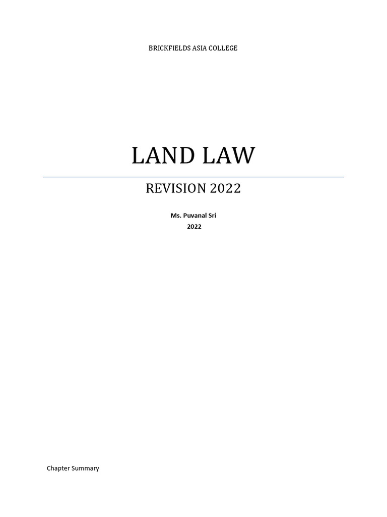 Land Law Revision - Chapter Summary | PDF | Concurrent Estate | Lease