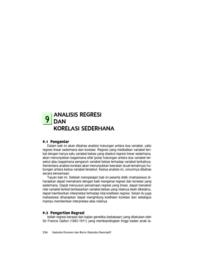 Chapter 9 REGRESI DAN KORELASI SEDERHANA | PDF | Metode & Bahan Ajar