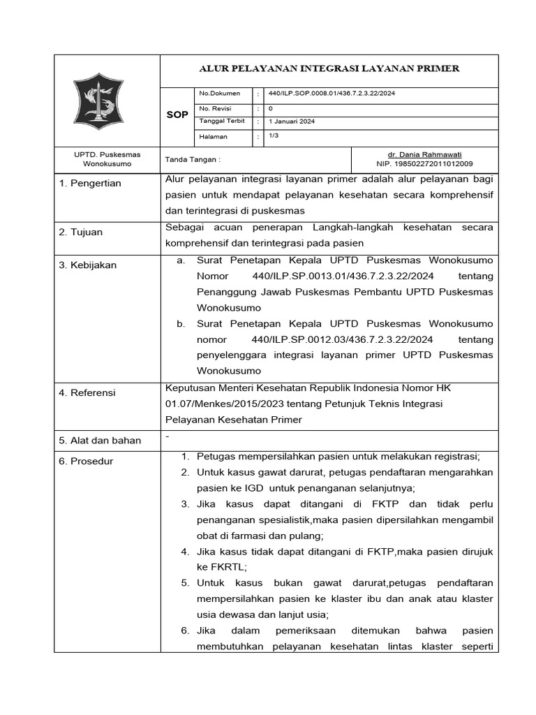 Sop Alur Pelayanan Integrasi Layanan Primer | PDF