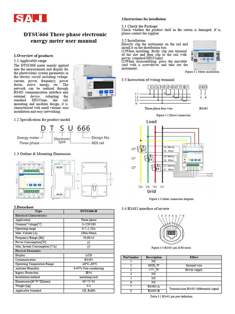 DTSU666 Three Phase Meter (EXTERNAL CT) User Manual-2019-10-24 | PDF ...