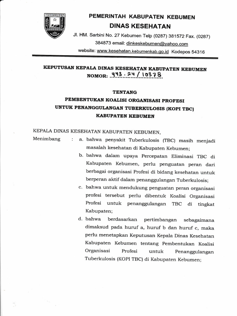 SK Kopi TBC Kabupaten Kebumen | PDF