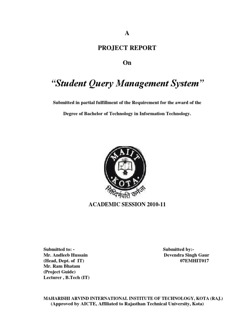 "Student Query Management System": A Project Report On | PDF ...