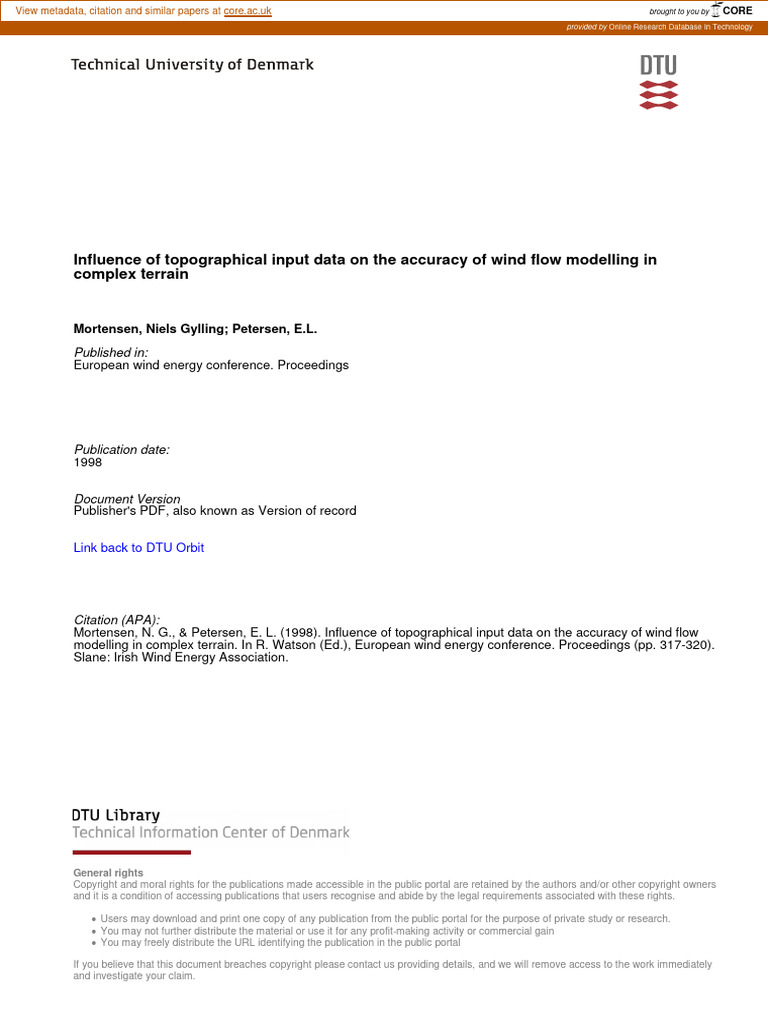 Influence of Topographical Input Data On The Accuracy of Wind Flow Modelling in Complex Terrain ...