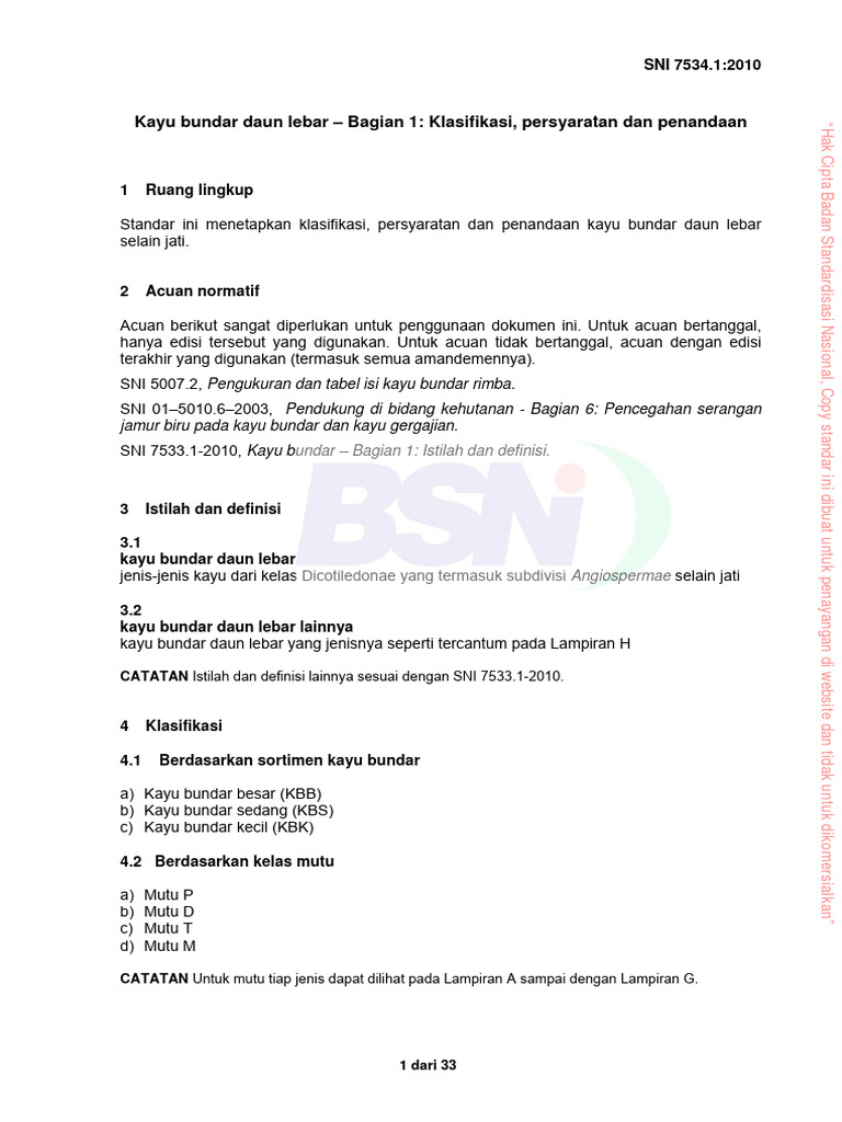 Klasifikasi dan Mutu Kayu Bundar Daun Lebar | PDF