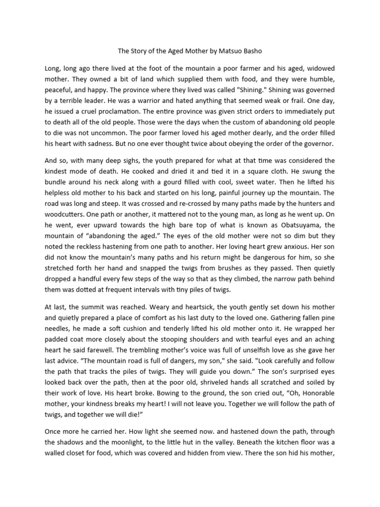 PT3 The Story of The Aged Mother by Matsuo Basho | PDF | Art | Poetry