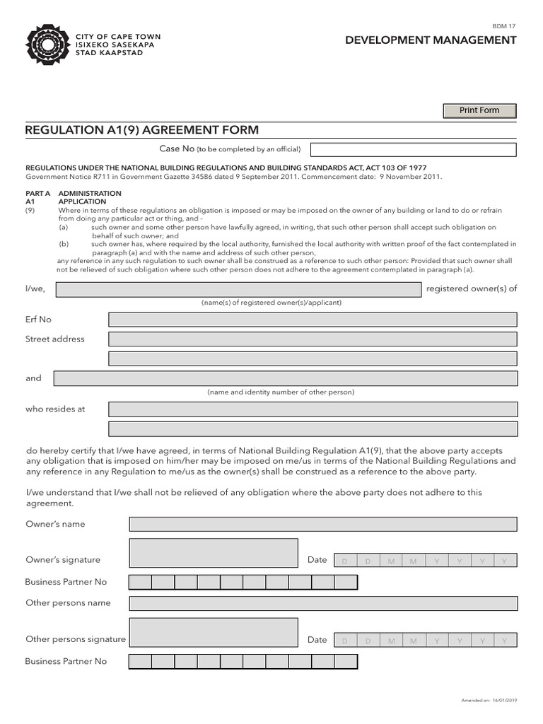 BDM 17 - Regulation A1 (9) Agreement Form | PDF | Common Law | Government